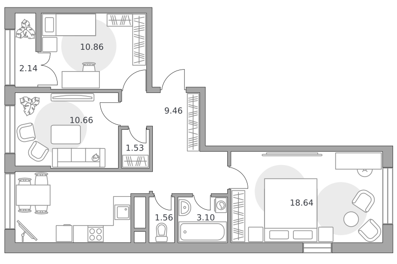 Купить 3-комнатную квартиру №35, 69.55 м² в корпусе 8.1 в ЖК «Пехра» от ...