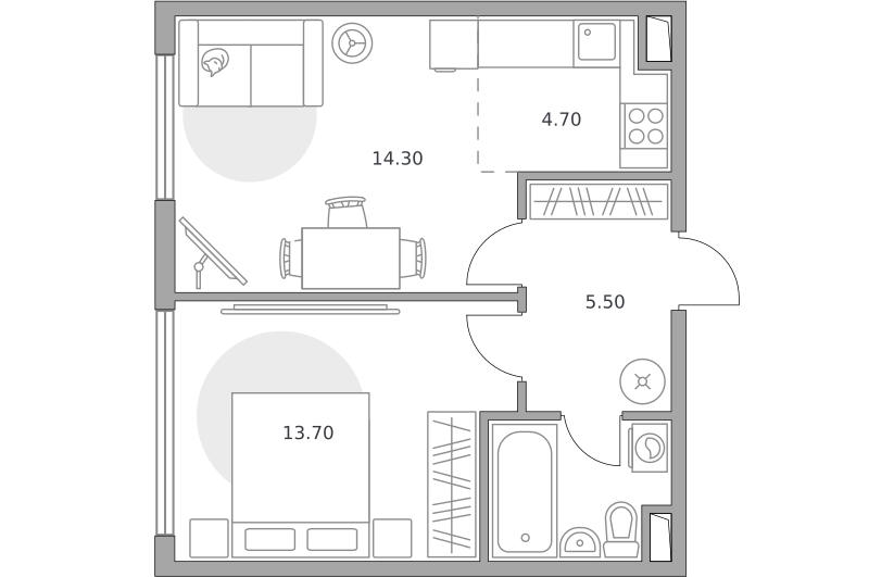 Купить 2-комнатную евро квартиру №157, 42.2 м² в корпусе 1 в ЖК ...